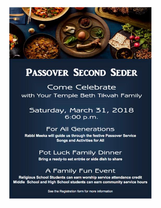 Passover Second Seder | Temple Beth Tikvah