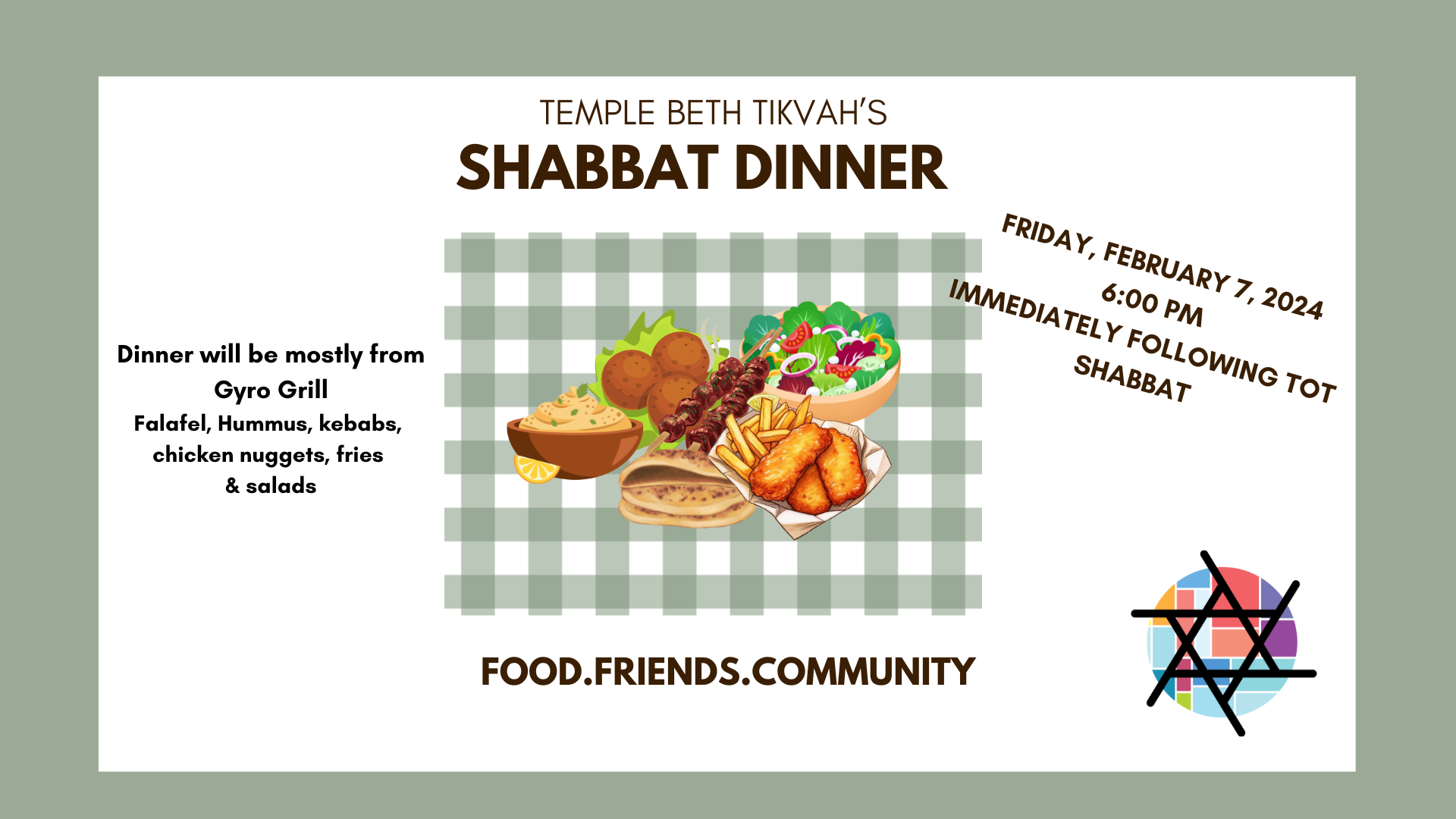 FEBRUARY SHABBAT DINNER | Temple Beth Tikvah